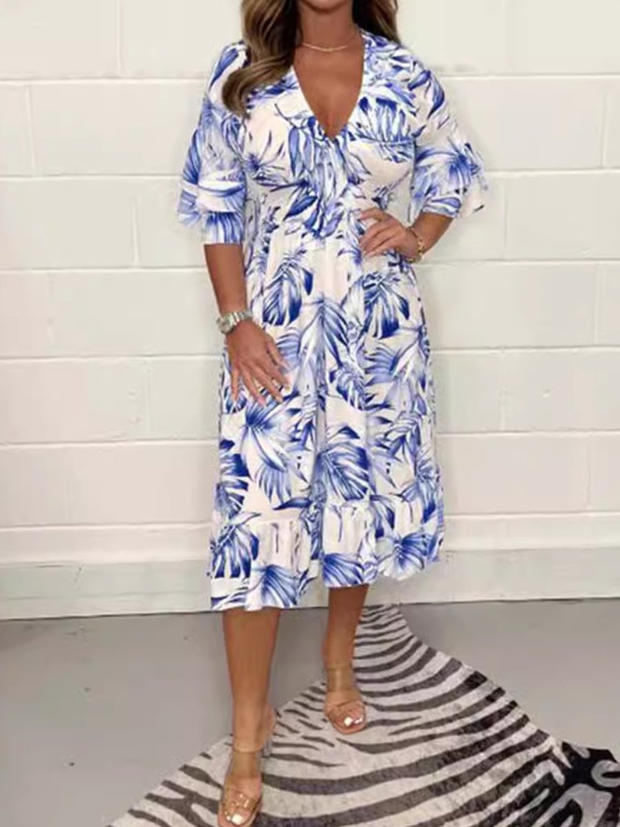 Casual V-Neck Long-Sleeved Dress