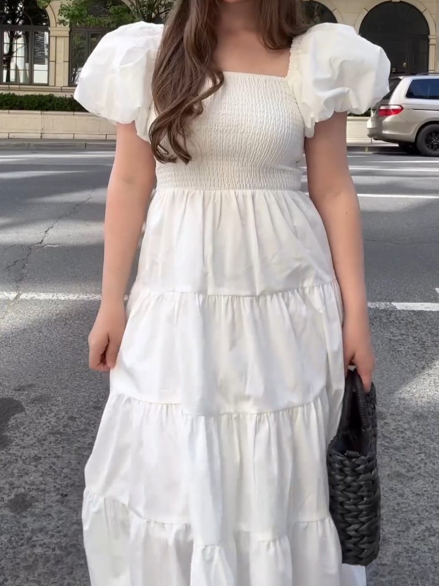White Puff Sleeve Dress
